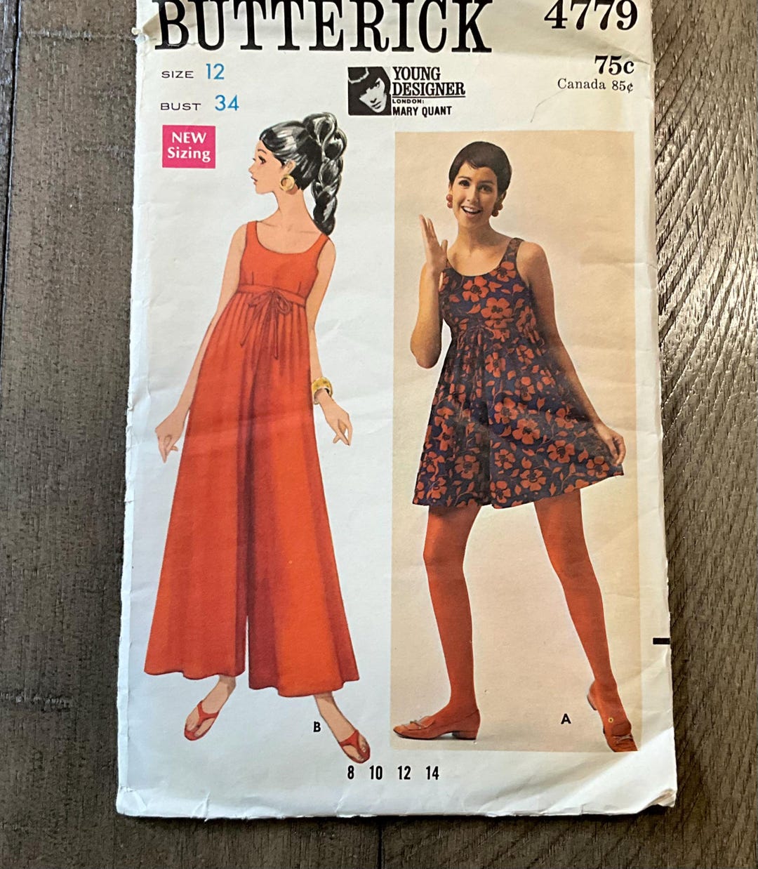 Butterick Mary Quant 4779 Sewing Pattern Empire Style Full Pleated ...