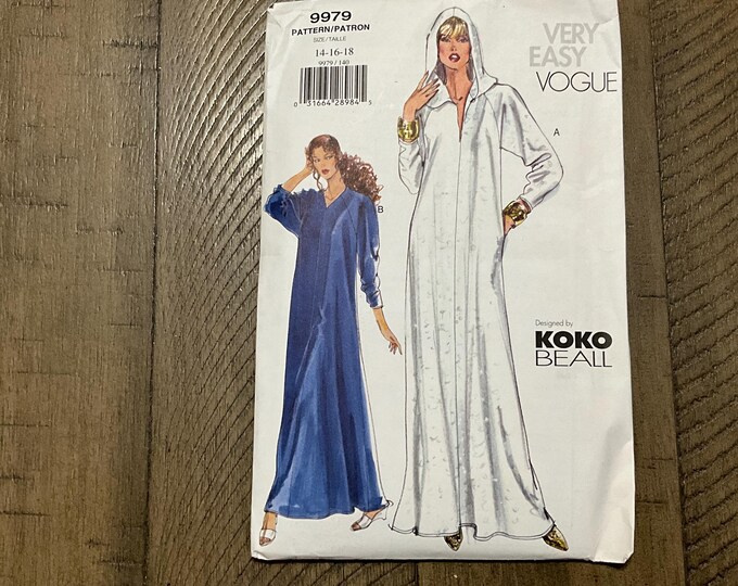 Vogue Sewing Pattern 9979 Koko Beall Misses Hooded Caftan Fitted ...