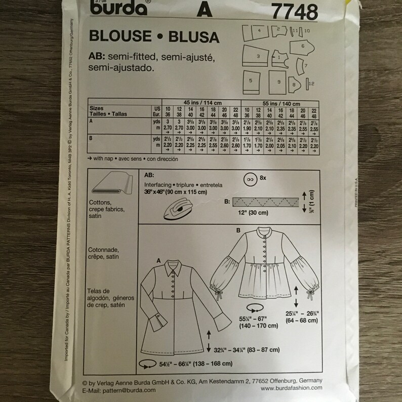 Burda 7748 Sewing Pattern Swing Blouse Swing Coat Swing Jacket | Etsy