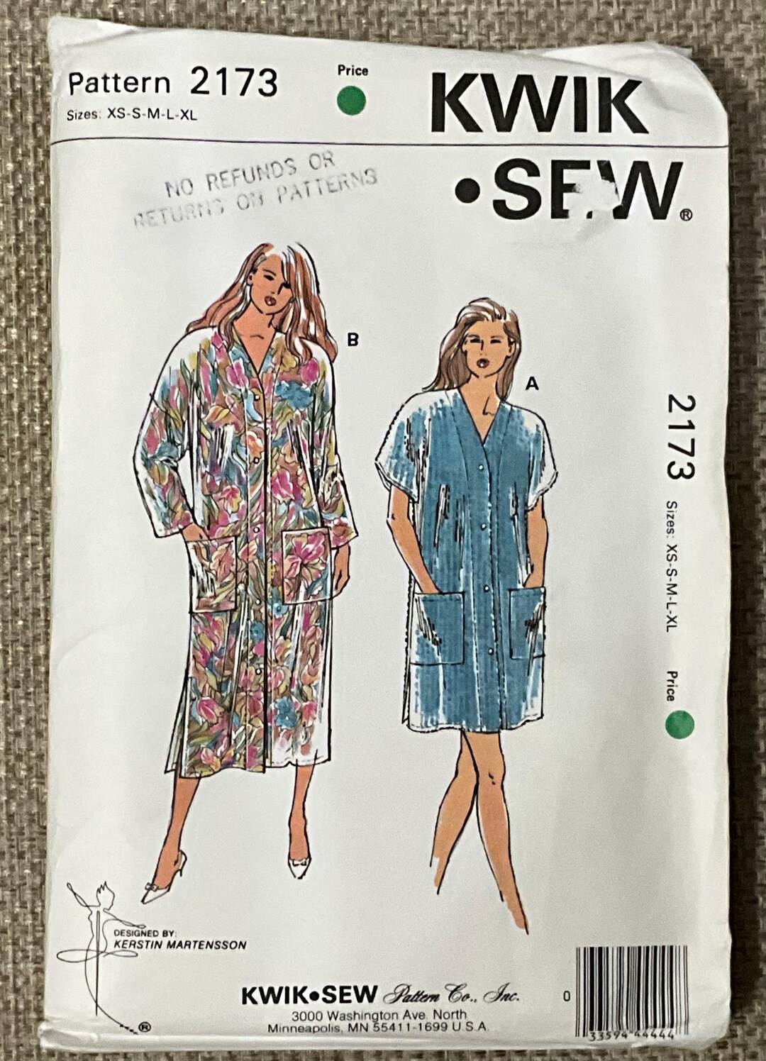 Kwik Sew 2173 Sewing Pattern Misses Robe Housecoat Faced Neckline Side ...