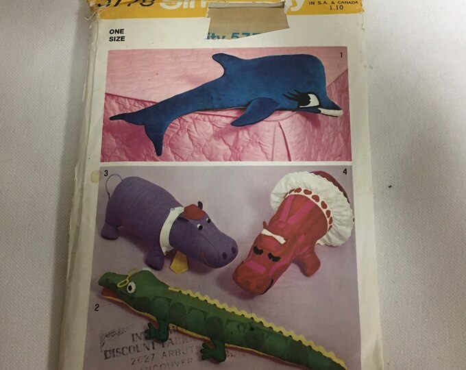 Simplicity Sewing Pattern 5778 Stuffed Animals Winged Dolphin Alligator ...