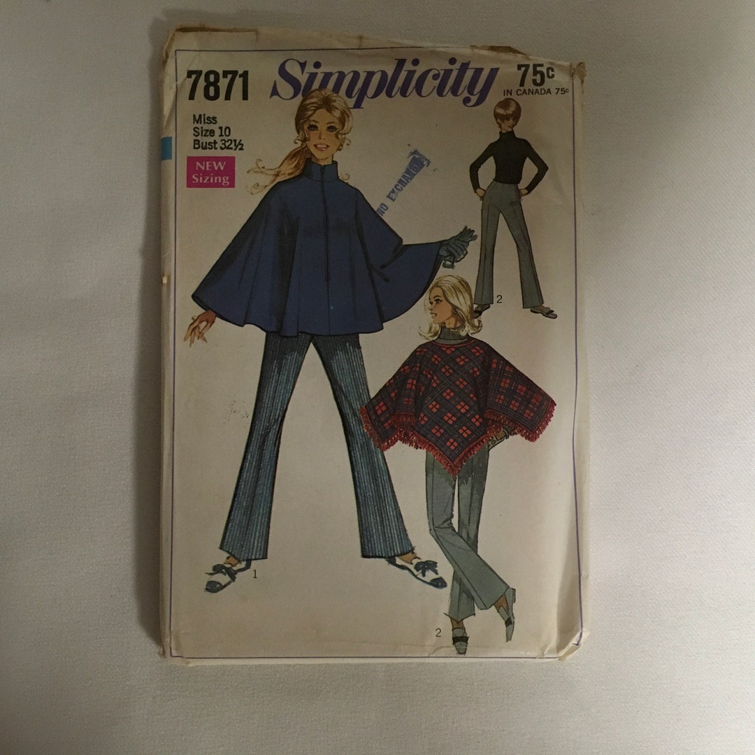 Simplicity 7871 Sewing Pattern Misses Ponchos Bell-bottom Pants Stand ...