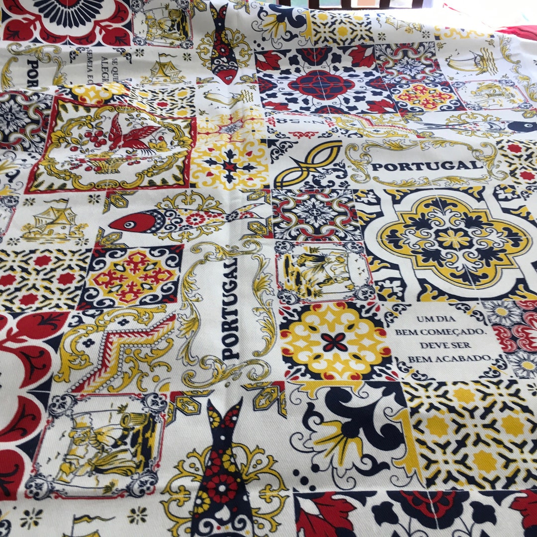 Traditional Portuguese Tile Tablecloth Flowers Fruit Basket Sardines ...