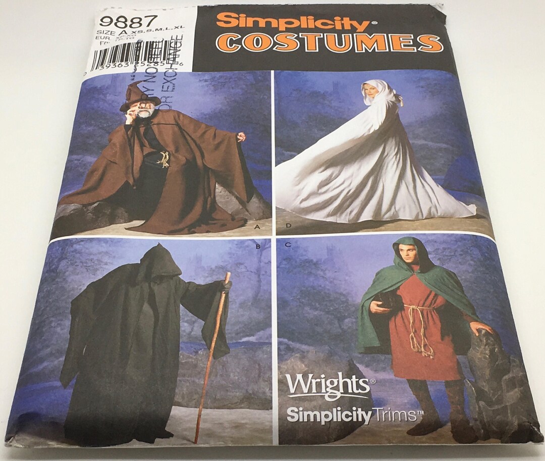 Simplicity Sewing Pattern 9887 Lotr Wizard Witch Wicca Death Cape Cloak ...