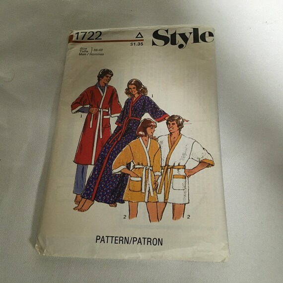 Style 1722 Sewing Pattern Mens Robe Short Robe 2 Lengths - Etsy