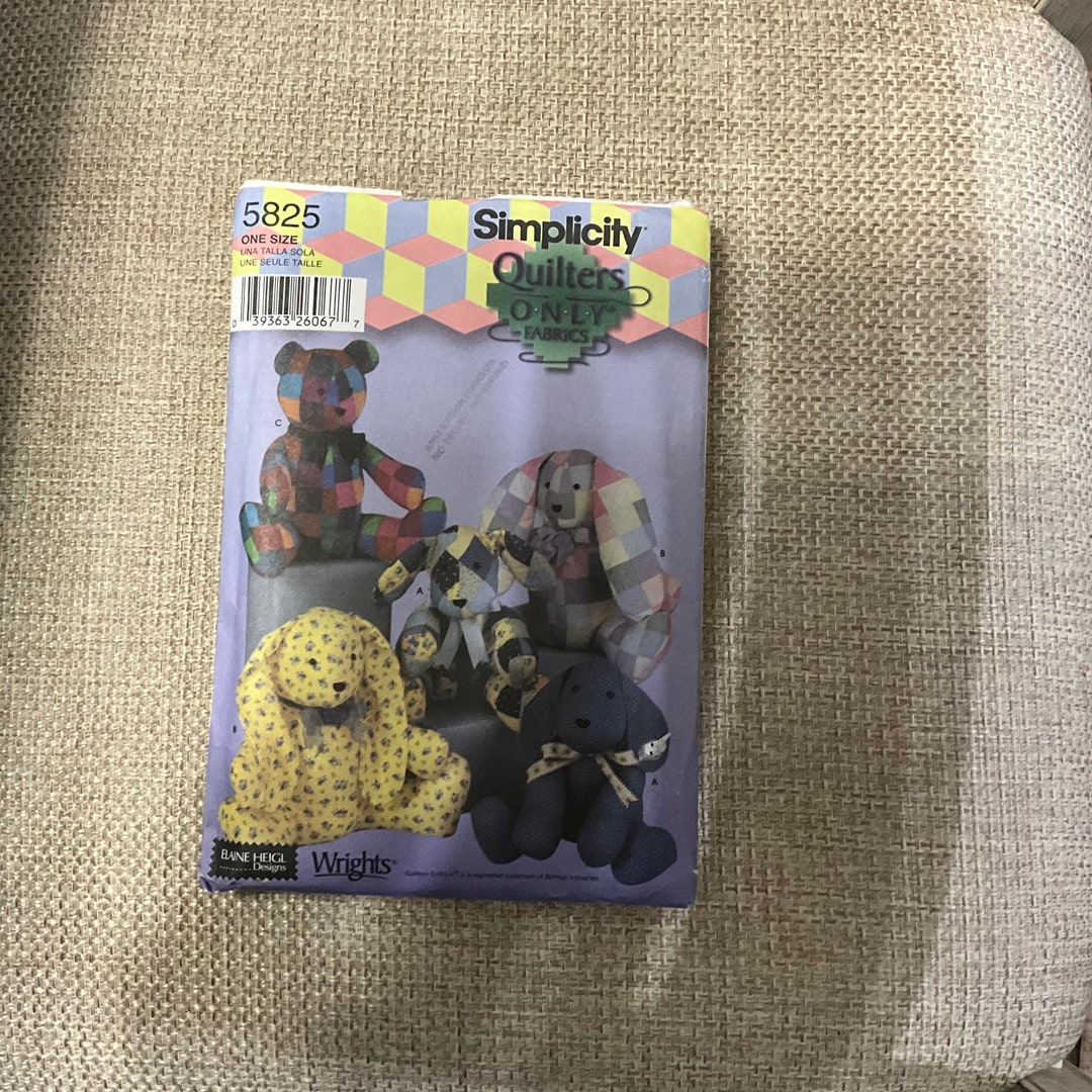 Simplicity 5825 Sewing Pattern Animals 20” Bear Dog Rabbit Memory Bear ...