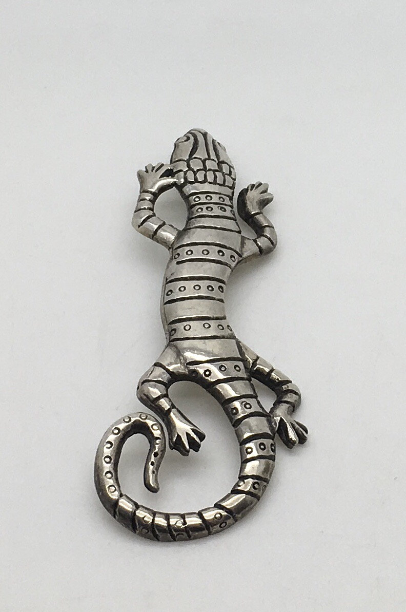 Sterling Silver Gecko Lizard Pendant Brooch Large Salamander Reptile ...