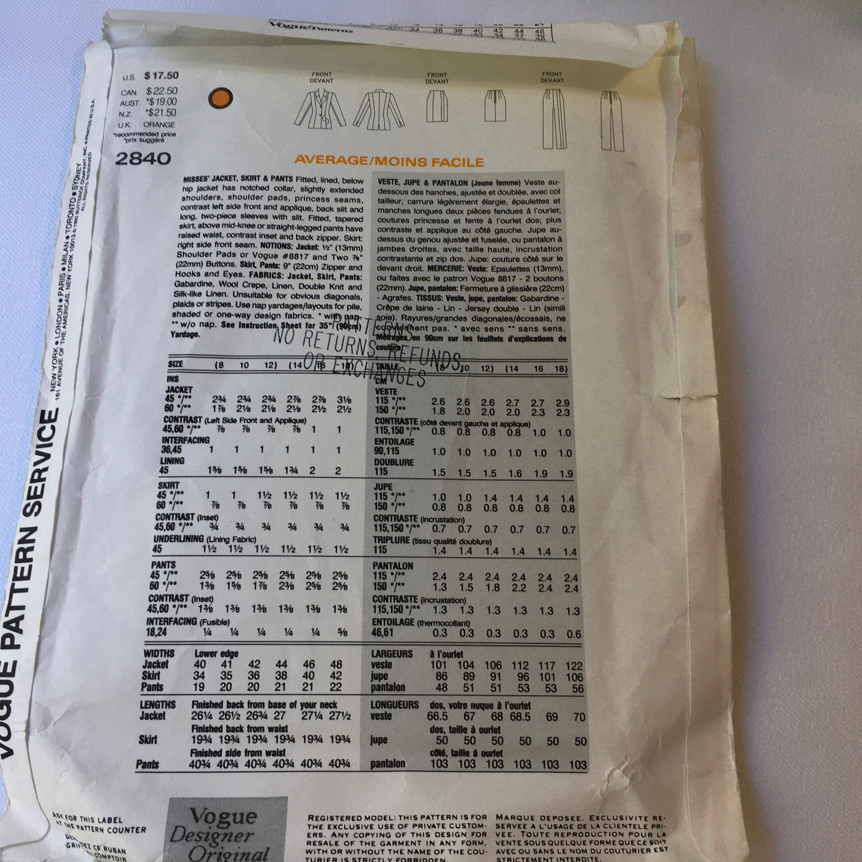 Craft Supplies & Tools Kits & How To Vogue 2840 Sewing Pattern Myrene ...