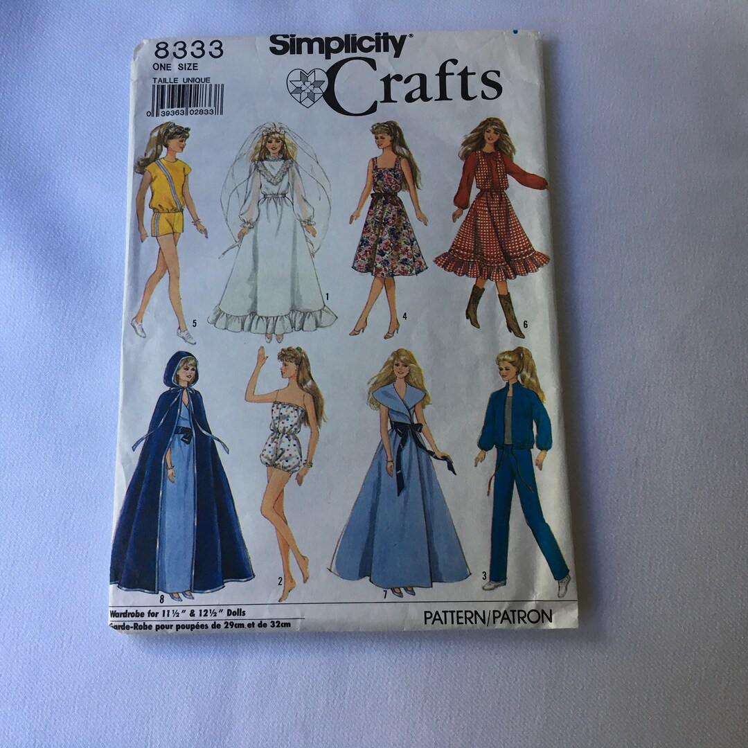 Simplicity 8333 Sewing Pattern 11 1/2 & 12 1/2 Barbie Doll Wardrobe ...