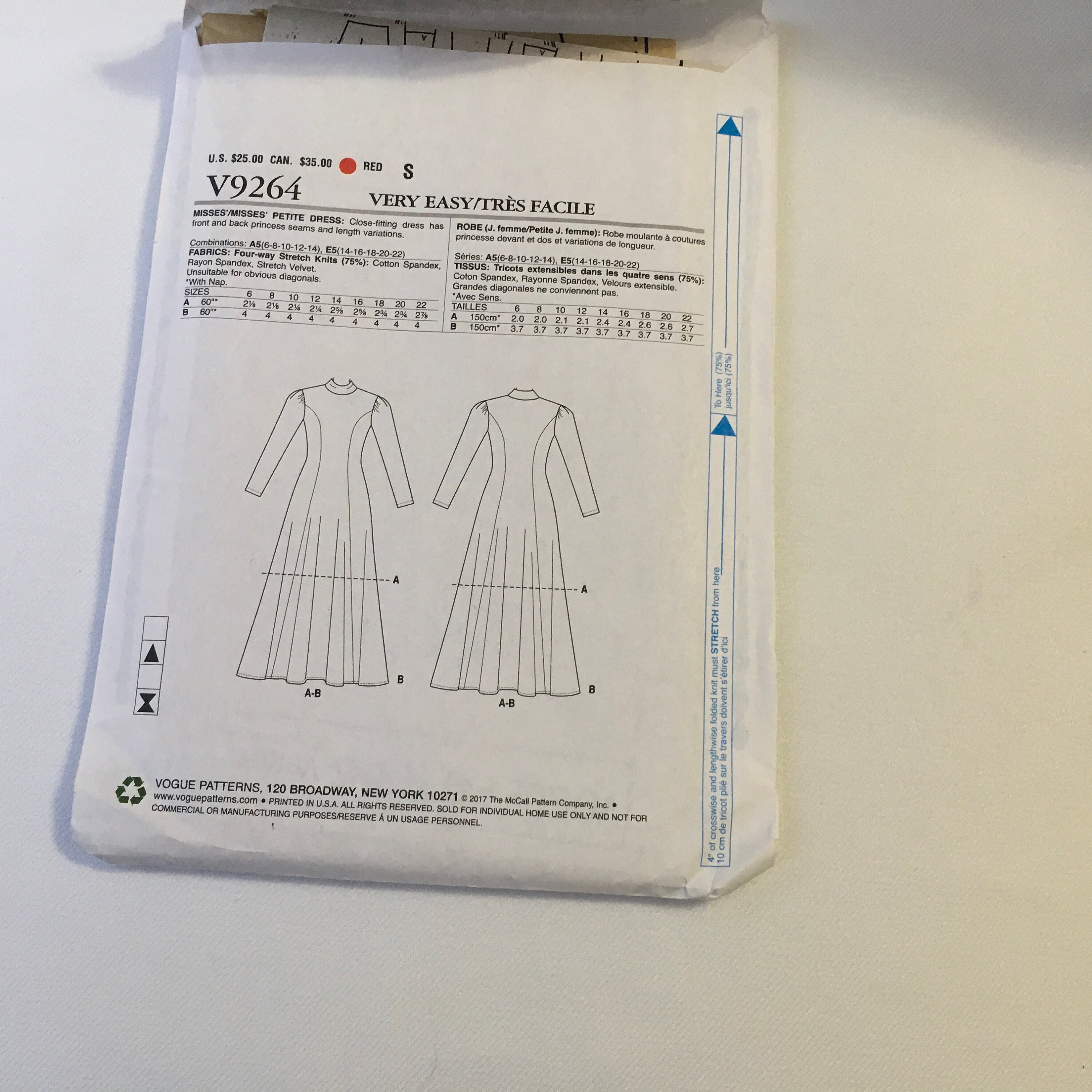 Vogue V9264 9264 Sewing Pattern Misses Petite Dress Close Fitting Front and Back Princess Seams ...