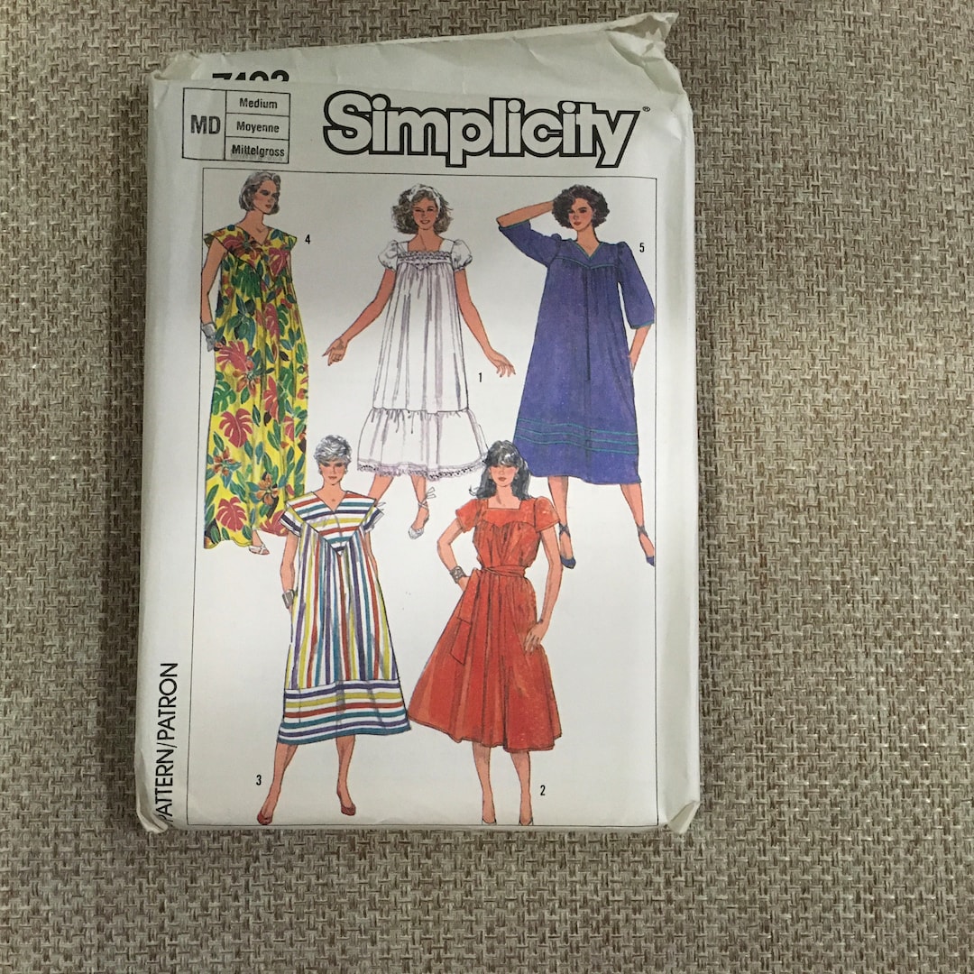 Simplicity 7493 Sewing Pattern Dress Muu Muu Loose Fitting Dress Gathered to Yokes Side Ruffles ...