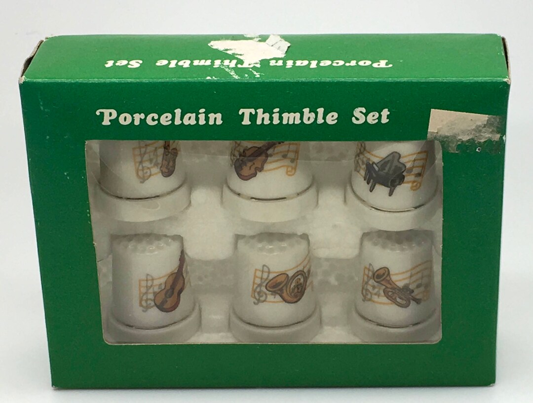 Porcelain Thimble Set Birds or Musical Instruments Set of 6 Your Choice ...