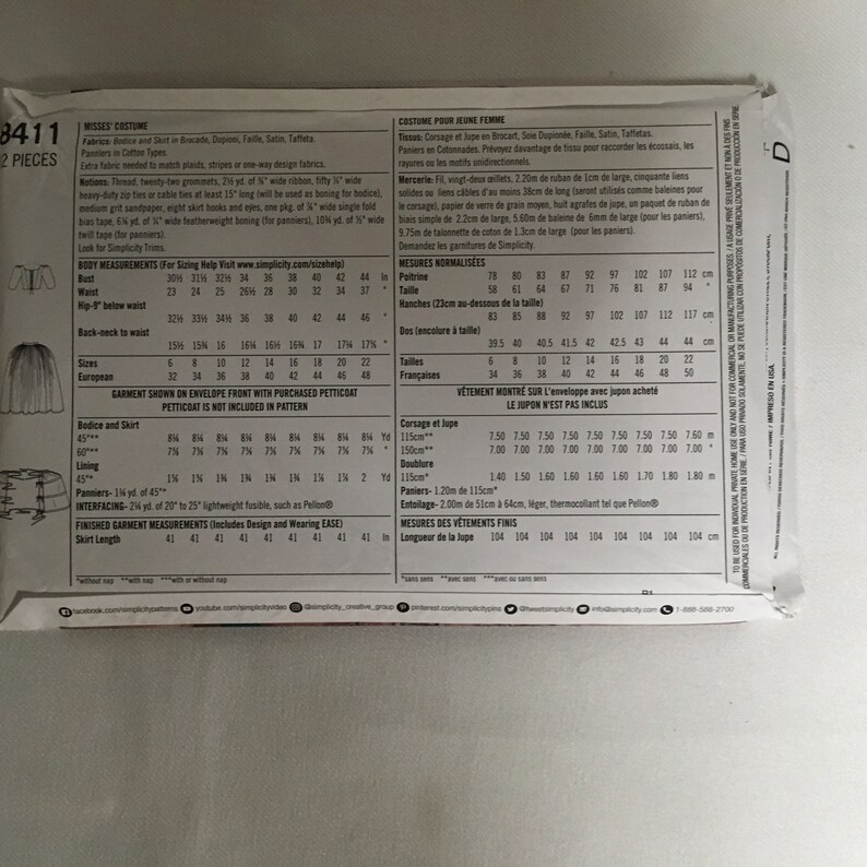 Mccall’s Costumes M7885 Sewing Pattern Baroque French Revolution Lined ...
