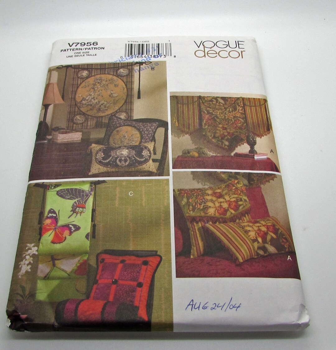 Vogue Decor V 7956 Sewing Pattern Wall Hangings Pillow Covers Square ...