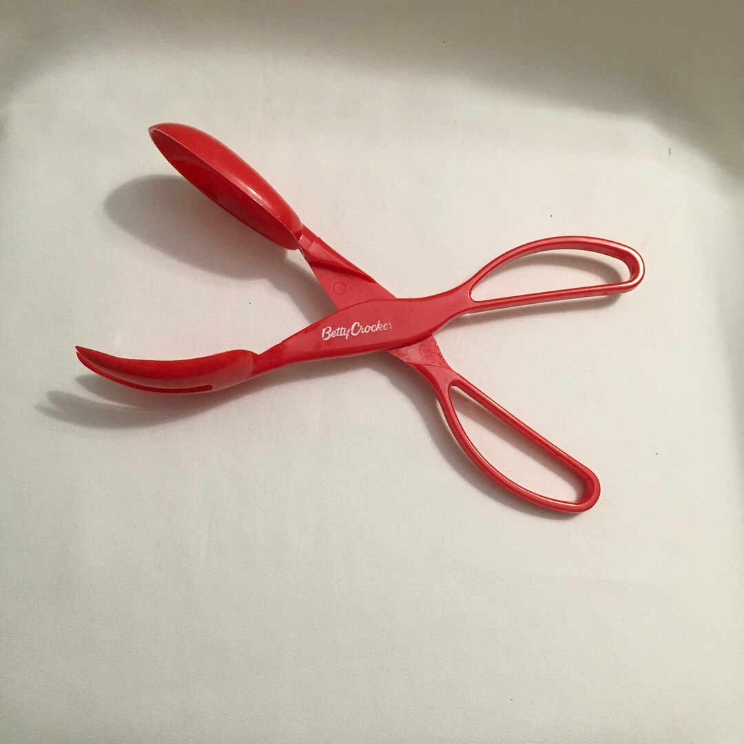 Betty Crocker Salad Scissors Tongs Red Plastic Lettuce Serving Utensils ...