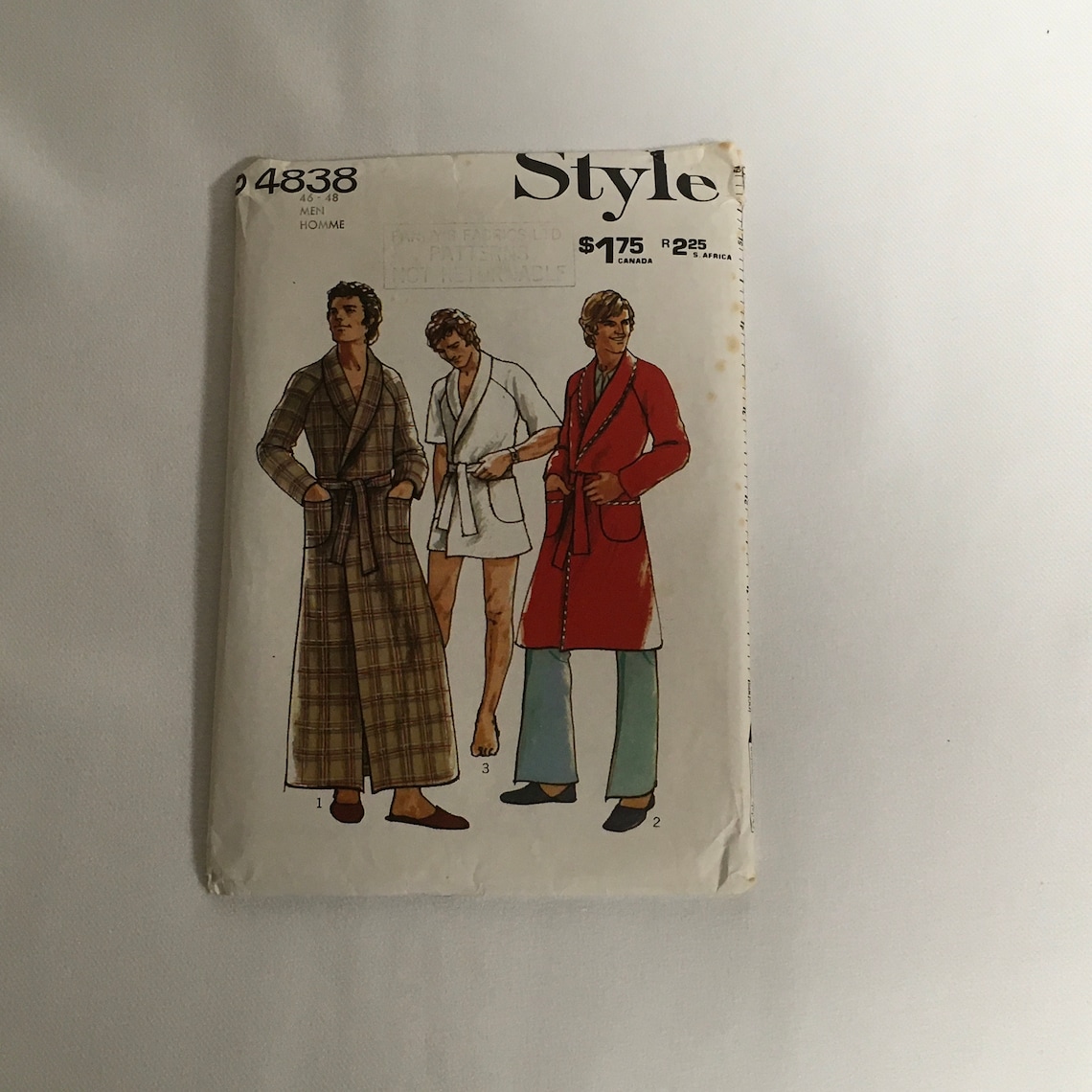 Style 4838 Sewing Pattern Mens House Coat Robe Three | Etsy