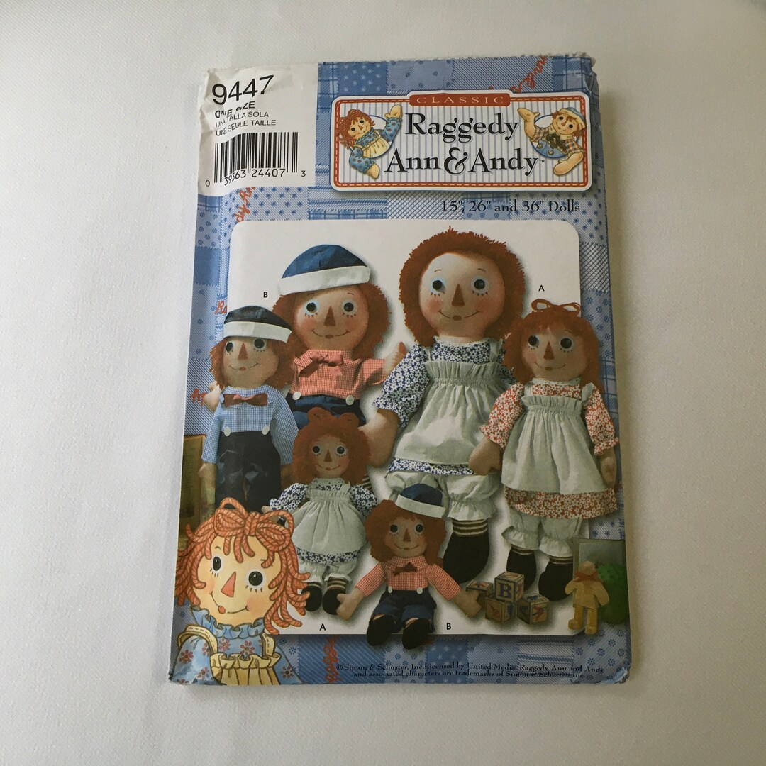 Simplicity Sewing Pattern 9447 Raggedy Ann & Andy 15 26 36 Inch Doll ...