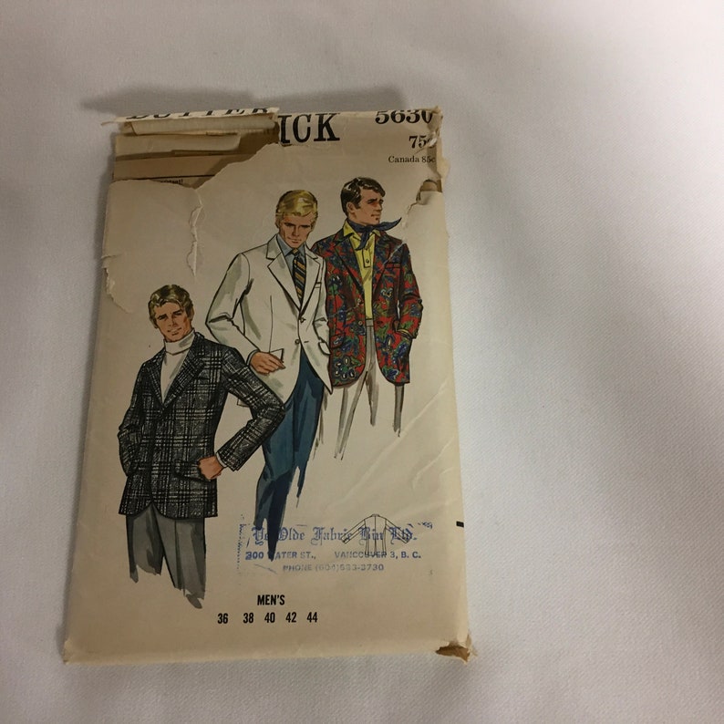 Butterick Sewing Pattern 5368 Mens Semi Fitted Jacket Center - Etsy