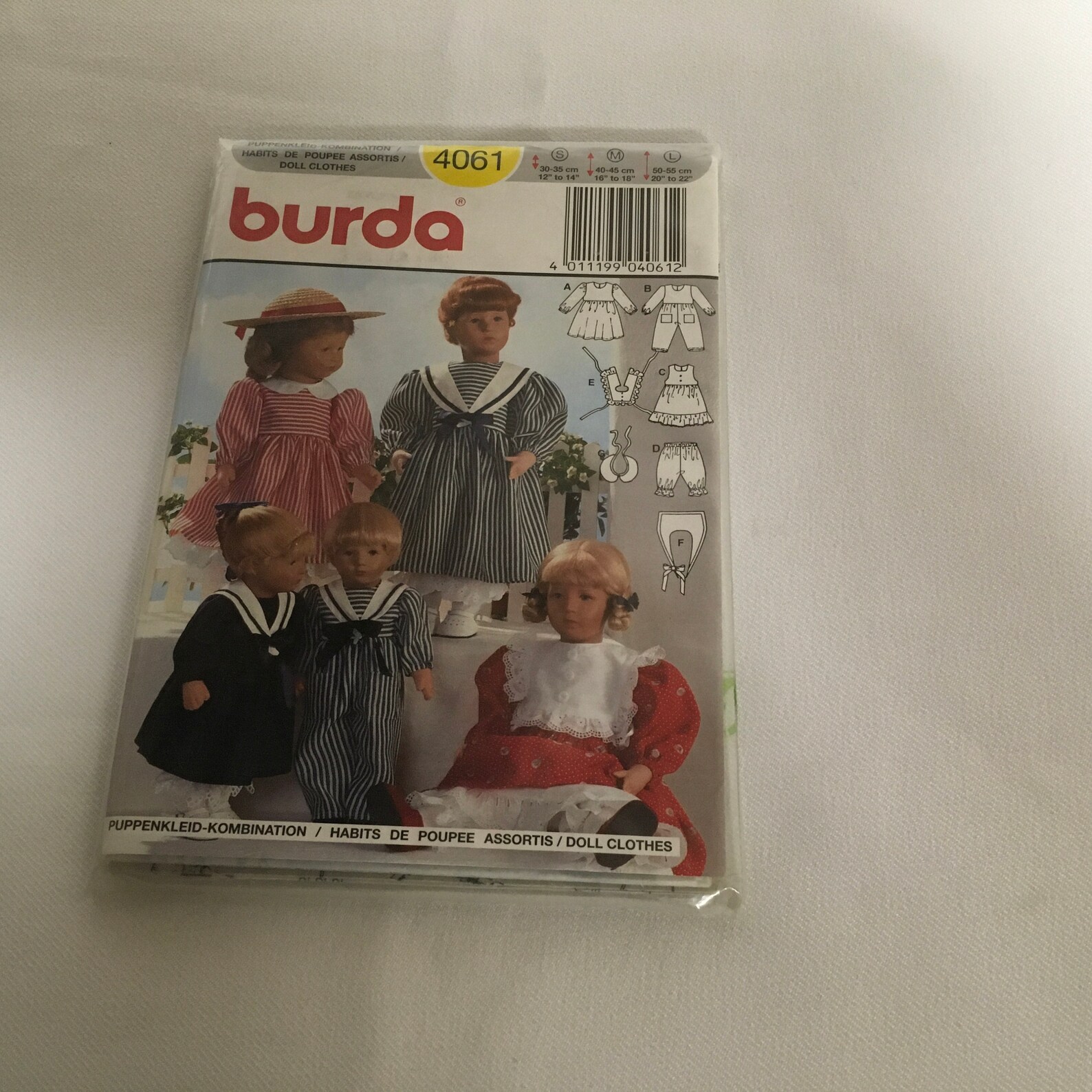 Burda 4061 Sewing Pattern Baby Doll Clothes 12- 14 Inch 16 -18 22 ...