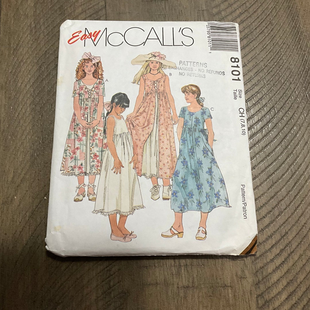 Mccall’s 8101 Sewing Pattern Girls Dresses Full Slip Pullover Dress ...