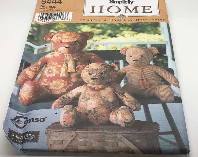Simplicity Home 9444 Sewing Pattern 19 “ 25 “ Sitting Bears Elaine ...