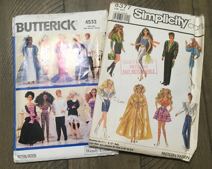 Butterick 4533 or Simplicity 8377 Sewing Pattern Ken Barbie Doll ...