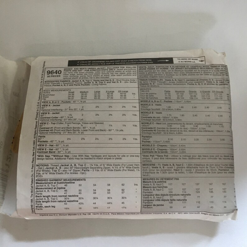 Mccalls 9640 Sewing Pattern Polar Gear Misses Men Unisex | Etsy