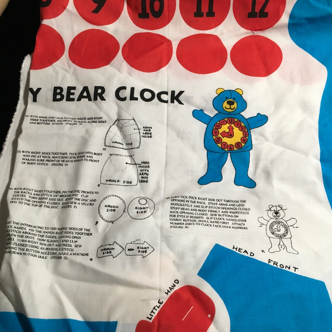 Tick Tock the Teddy Bear Clock Cut and Sew Fabric Teaching Time Telling ...