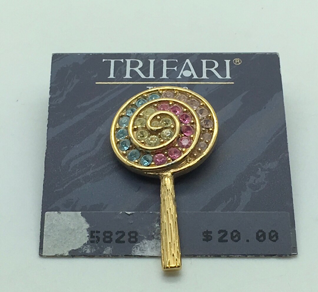 Trifari Tie Tac Pin Lapel Pin Lollipop Pastel Color Rhinestones Pink ...