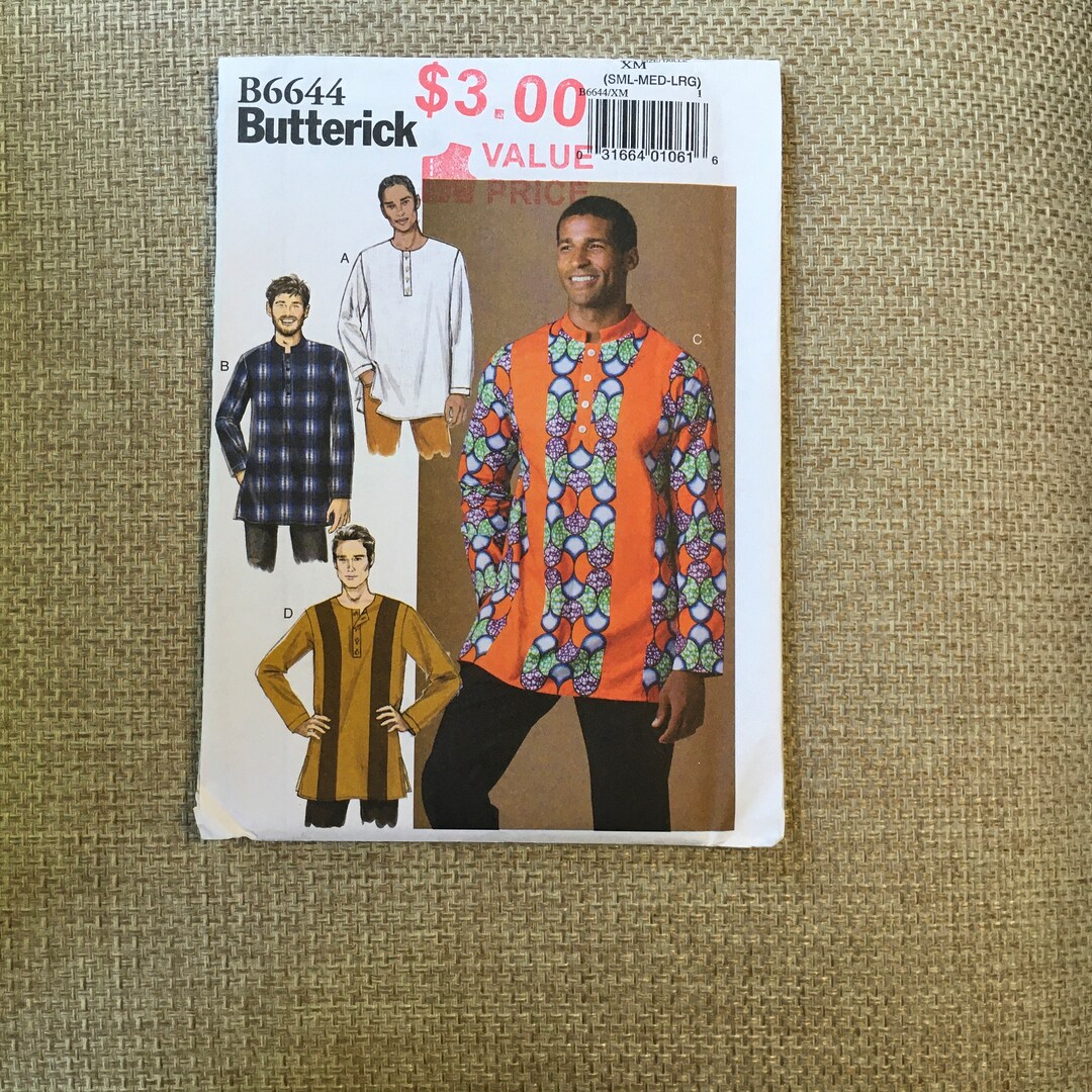 Butterick B6644 Men‘s Shirt Tunic Loose Fitting Shirt Front Button ...