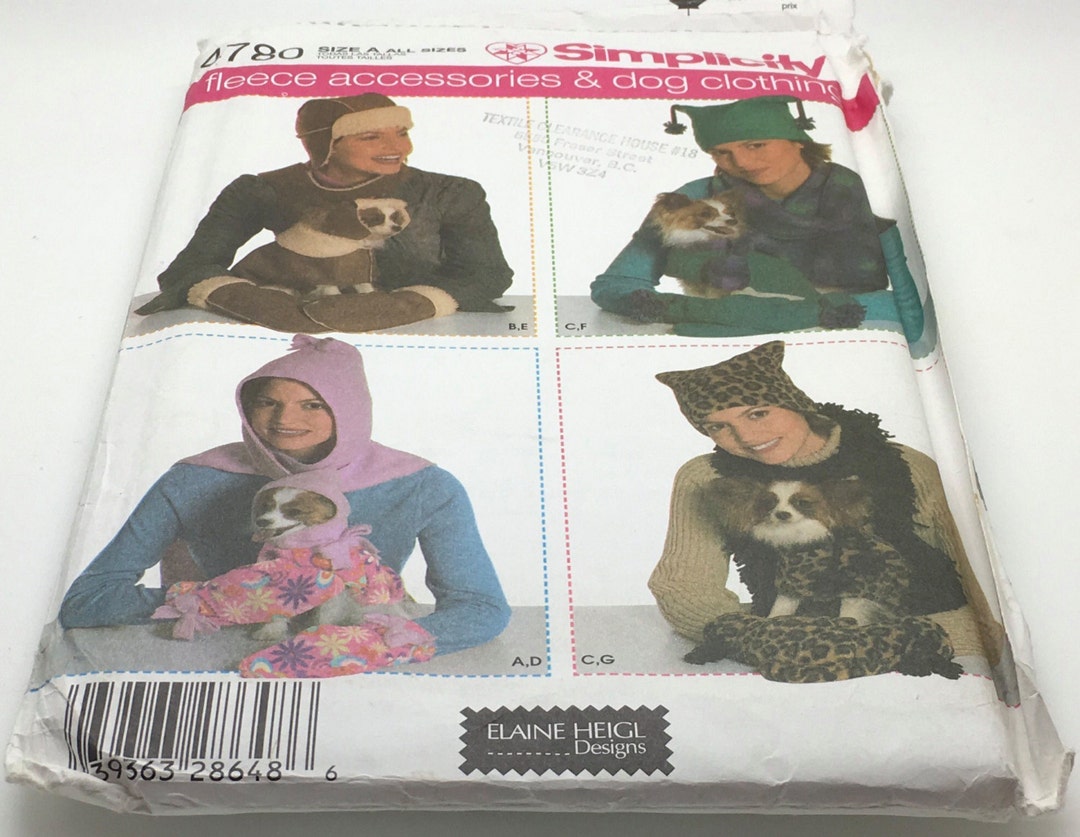 Simplicity 4780 Sewing Pattern Fleece Accessories and Dog Clothing Dog ...