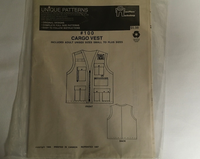 Unique Patterns # 100 Sewing Pattern Cargo Vest Unisex Adult Men Women ...