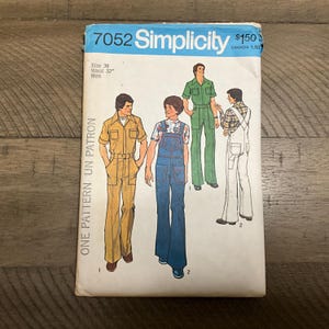 Simplicity 7052 Sewing Pattern Men‘s Jumpsuit Overalls Top Stitched Jumpsuit Boiler Suit ...