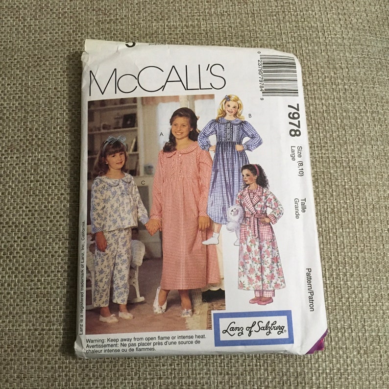 Mccall’s Sewing Pattern 7978 Lanz of Salzburg Children Girls Nightgown ...