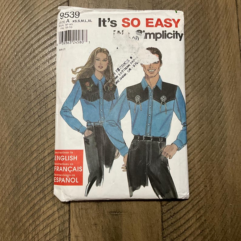 Simplicity 9539 Sewing Pattern 90s Classic Yoked Western Shirts Mens ...