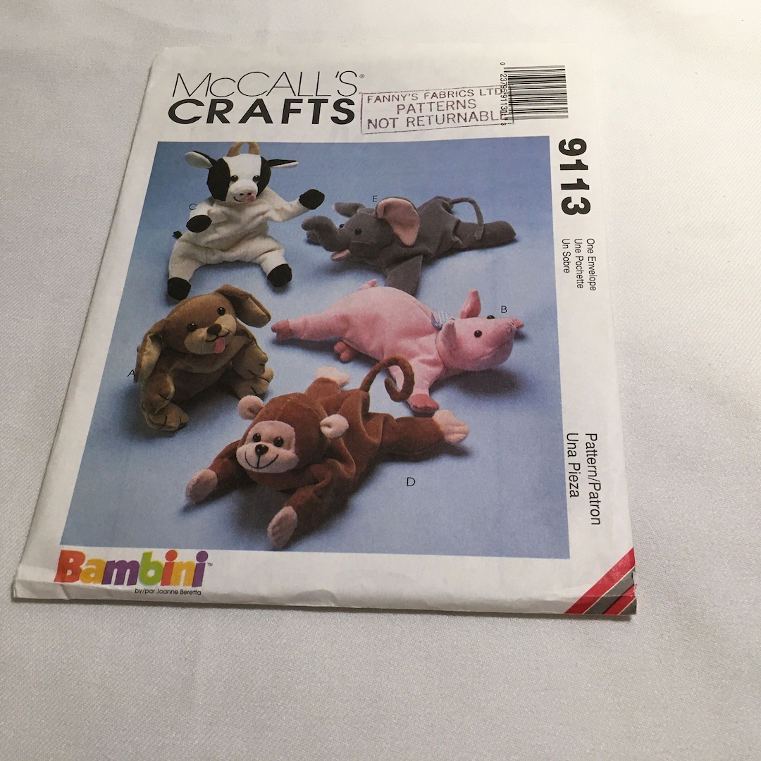 Mccall’s Crafts 9113 Sewing Pattern Bean Bag Animals Puppy Cow Pig ...