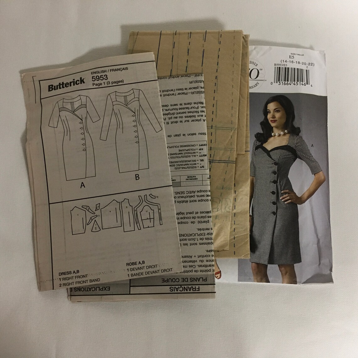 Butterick B5953 B 5953 Sewing Pattern Dress Fitted Wrap Dress Retro ...