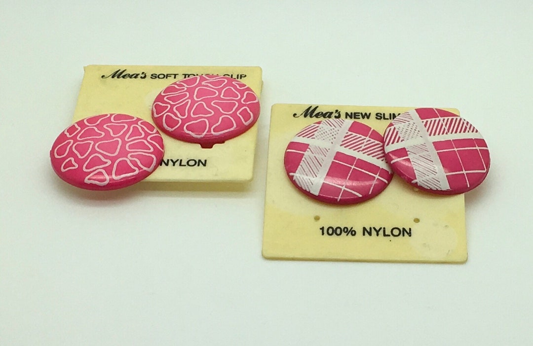 Vintage 80s Hot Pink & White Button Earrings Graphic Designs Plastic ...