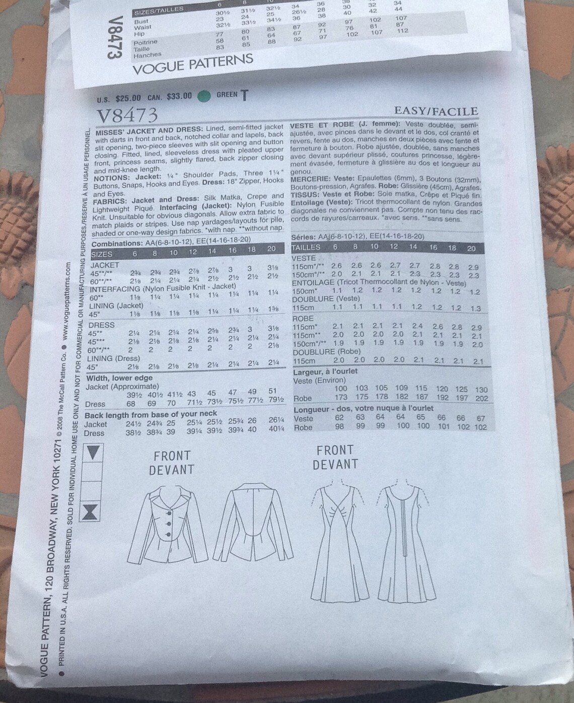 Vogue Sewing Pattern Devine Details V8473 Jacket & Dress Cocktail Dress ...