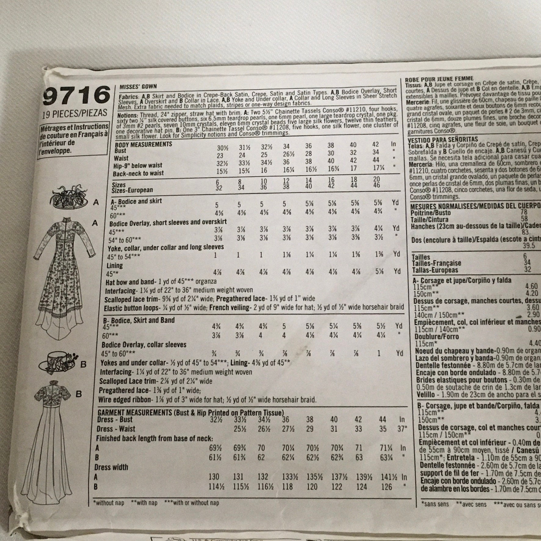 Simplicity 9716 Sewing Pattern Misses Costume Gown Bodice - Etsy