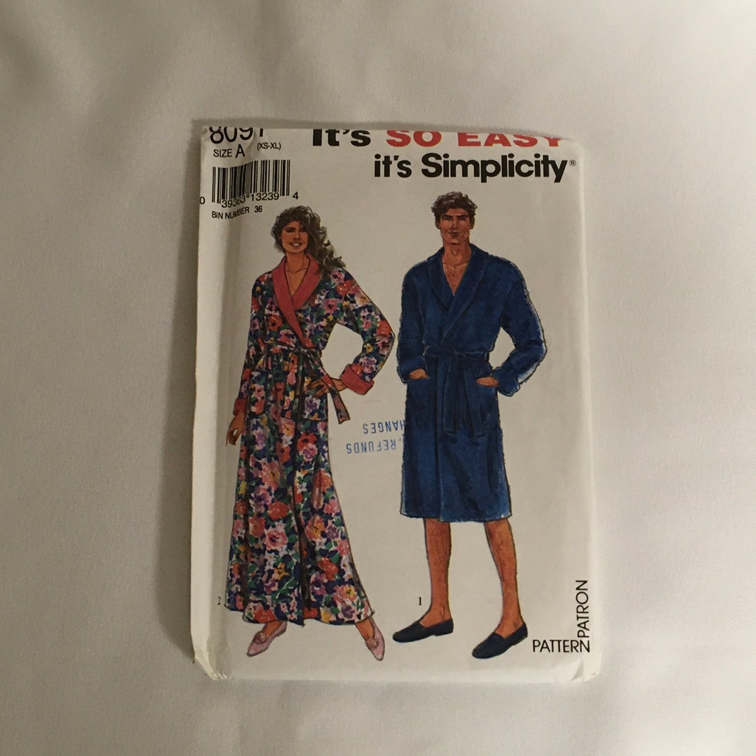 Simplicity 8091 Sewing Pattern Misses Men Unisex Robe Two Lengths Front ...