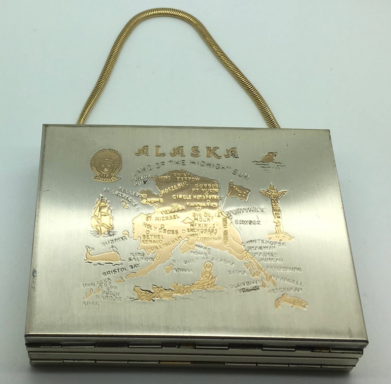 Vintage Alaska State Map Compact Powder Carry All Case Purse - Etsy