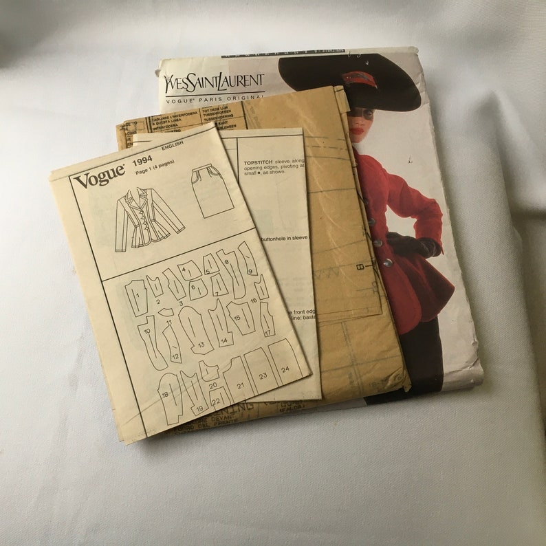 Vogue Yves Saint Laurent YSL Sewing Pattern 1994 Misses Jacket | Etsy