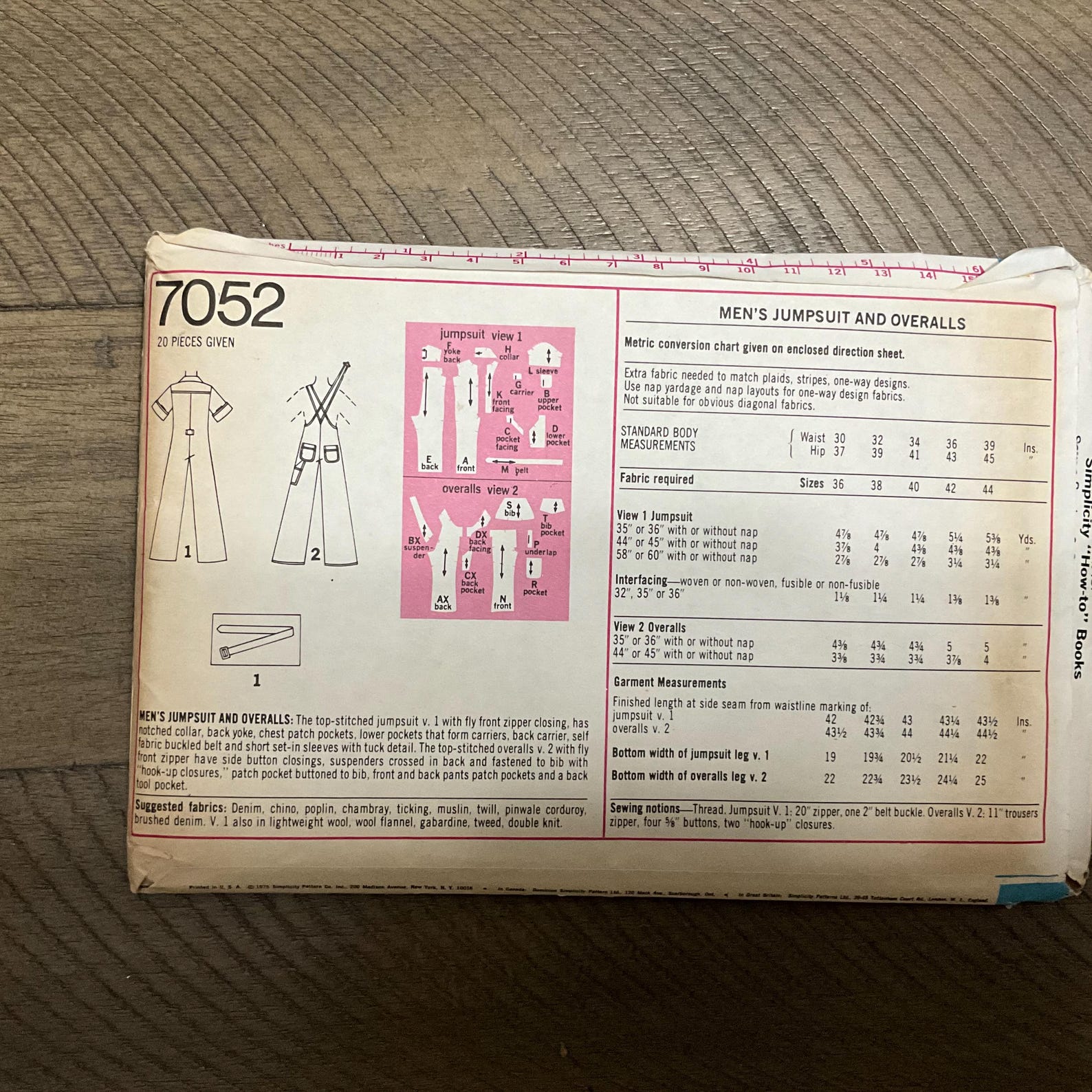 Simplicity 7052 Sewing Pattern Men‘s Jumpsuit Overalls Top Stitched ...
