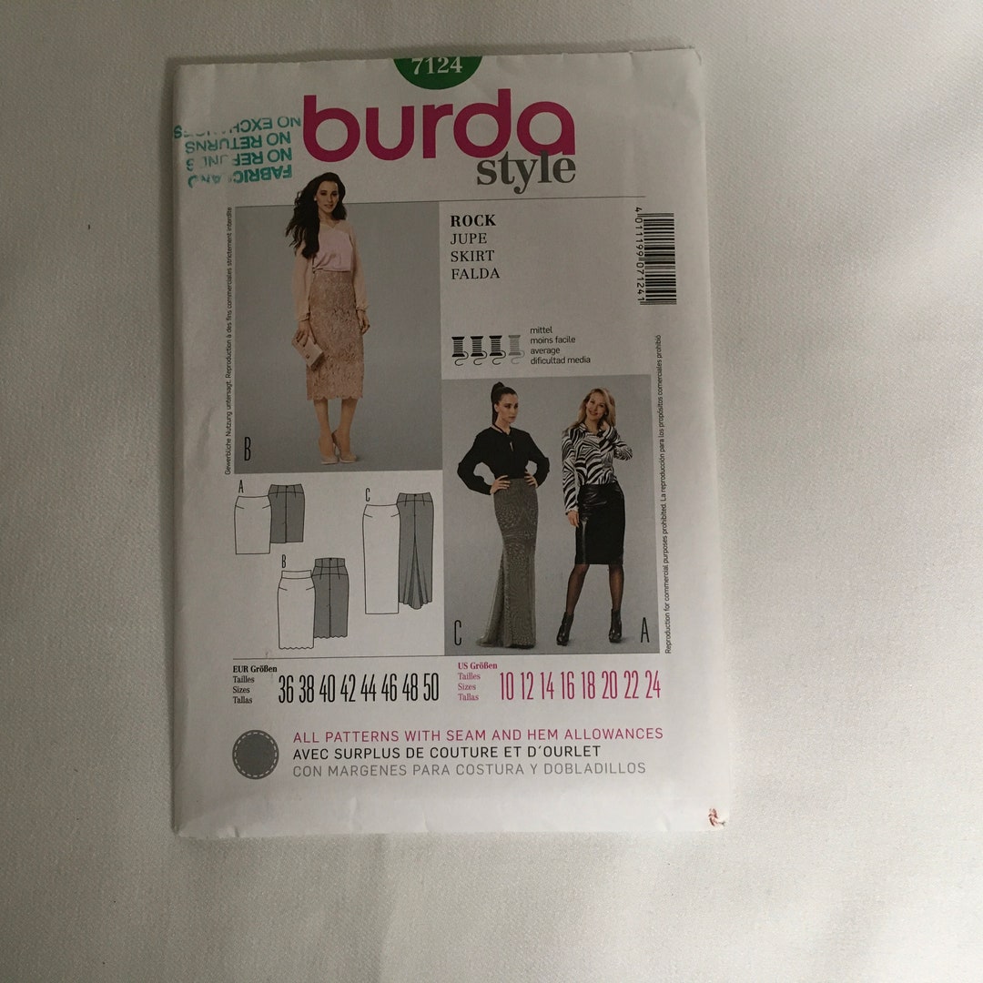 Burda 7124 Sewing Pattern Skirt Pencil Skirt Wiggle Skirt Back Godet ...