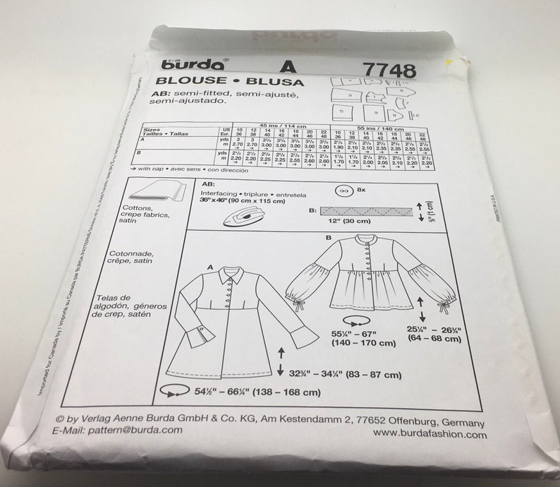 Burda 7748 Sewing Pattern Swing Blouse Swing Coat Swing Jacket | Etsy