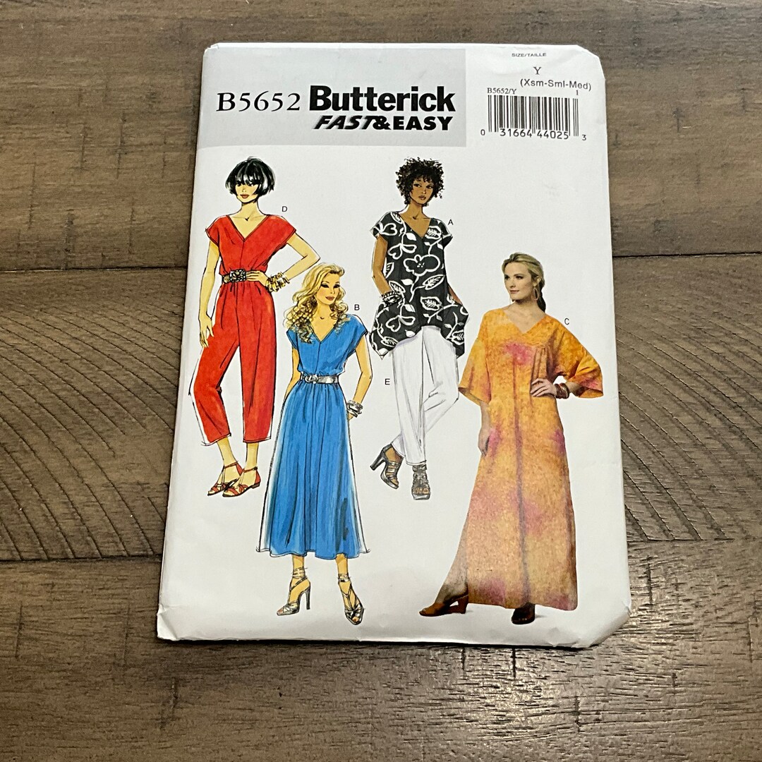 Butterick B5652 Sewing Pattern Misses Top Dress Caftan Jumpsuit Pants ...