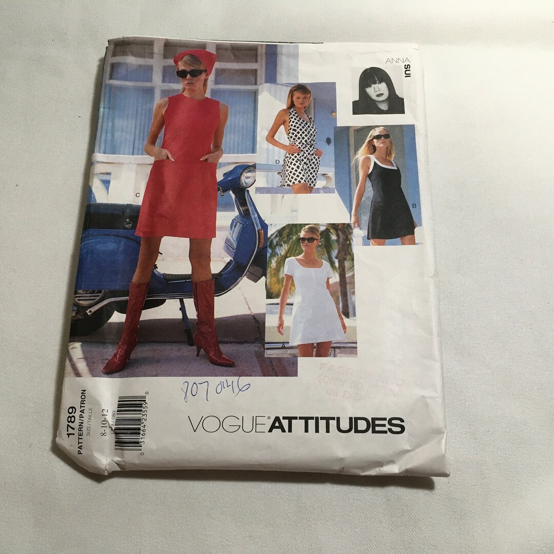 Vogue 1789 Anna Sui Sewing Pattern A Line Dress Above Mid Knee Neckline ...