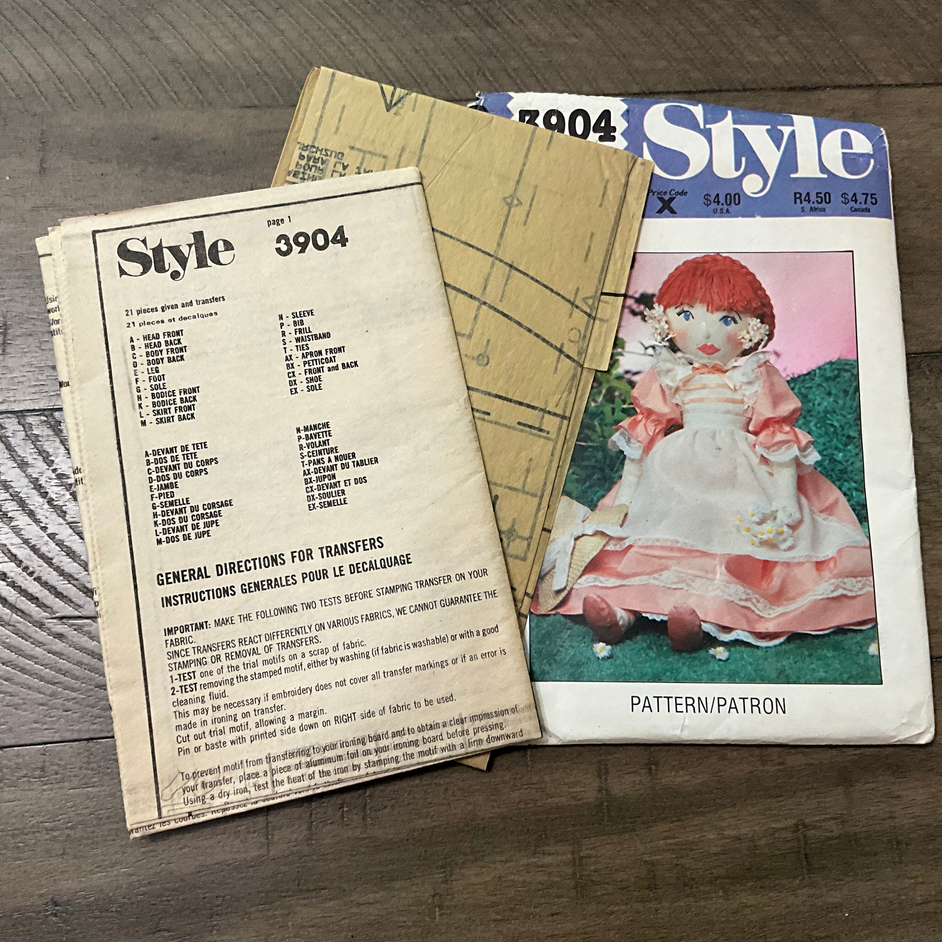 Style 3904 Sewing Pattern Rag Doll and Wardrobe Dress Apron Petticoat ...