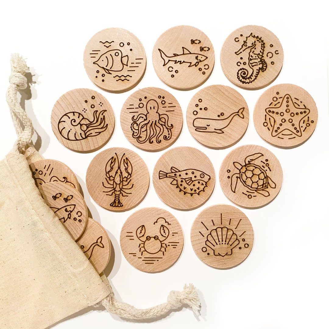 Memory Match Ocean Sea Life Game - Wood Travel Game - Childrens ...